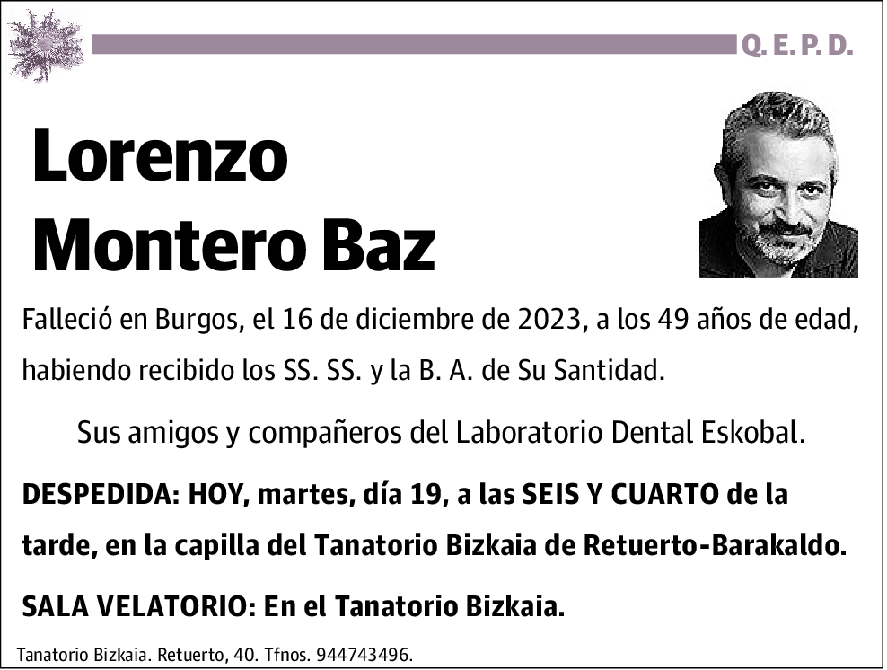MONTERO BAZ,LORENZO | Esquela | El Correo