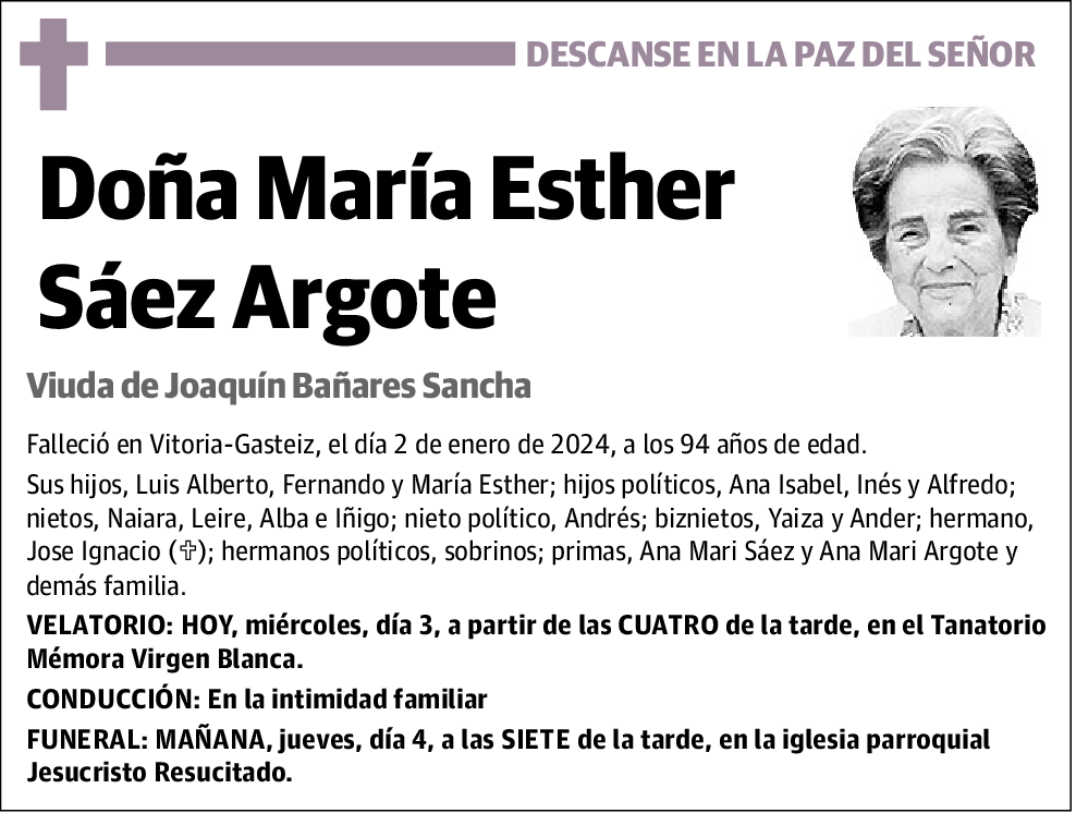 María Esther Sáez Argote | Esquela | El Correo