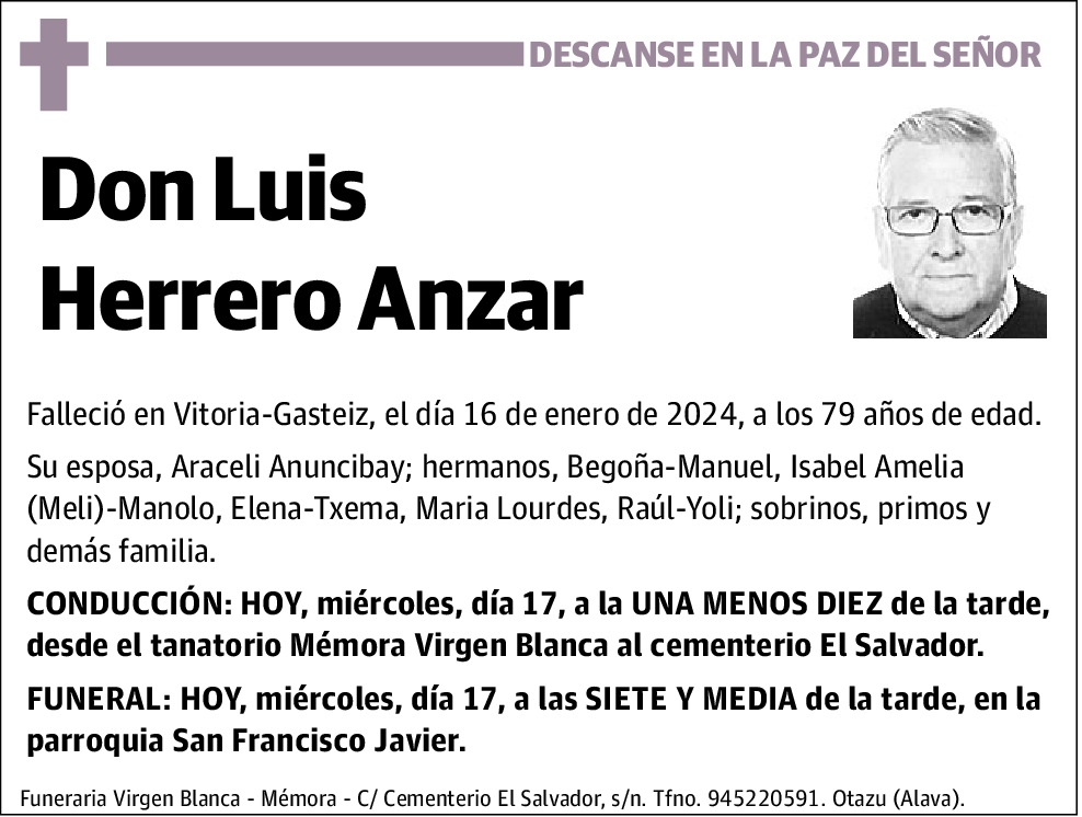 Luis Herrero Anzar | Esquela | El Correo