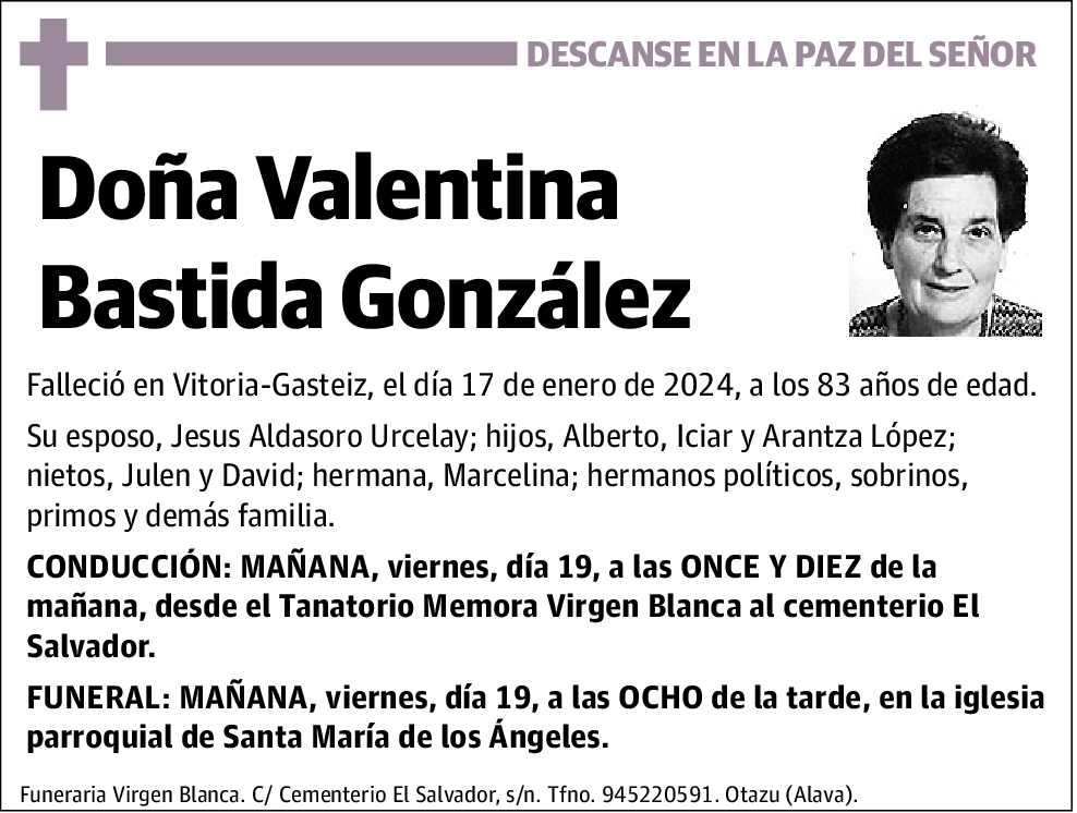 Valentina Bastida González | Esquela | El Correo