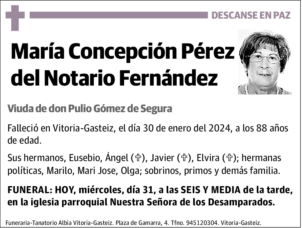 María Concepción Pérez del Notario Fernández | Esquela | El Correo