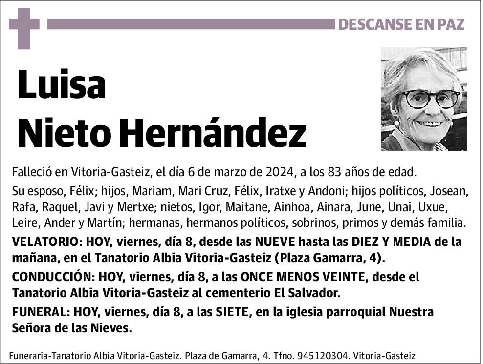 Luisa Nieto Hernández | Esquela | El Correo