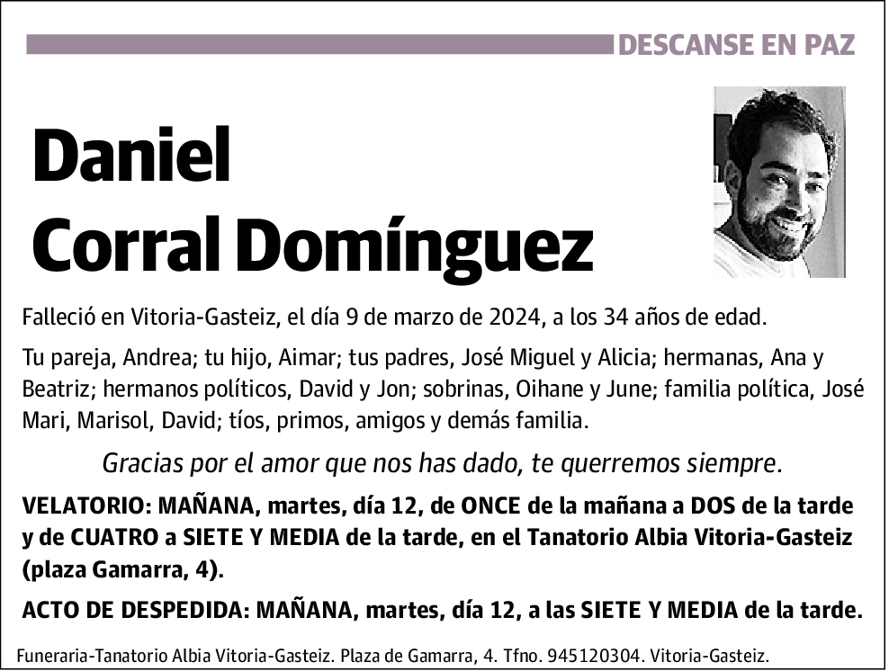 Daniel Corral Domínguez | Esquela | El Correo