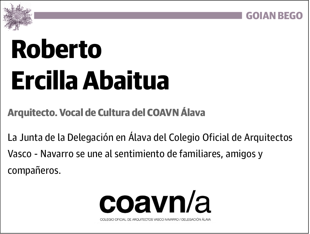 Roberto Ercilla Abaitua | Esquela | El Correo