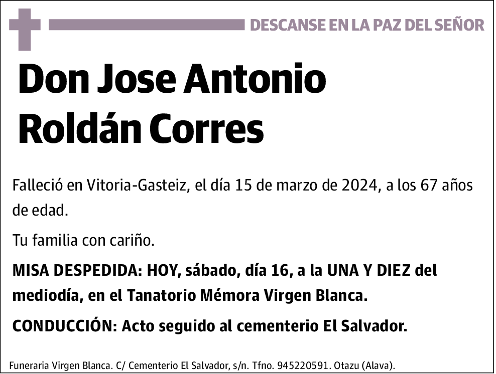 Jose Antonio Roldán Corres | Esquela | El Correo
