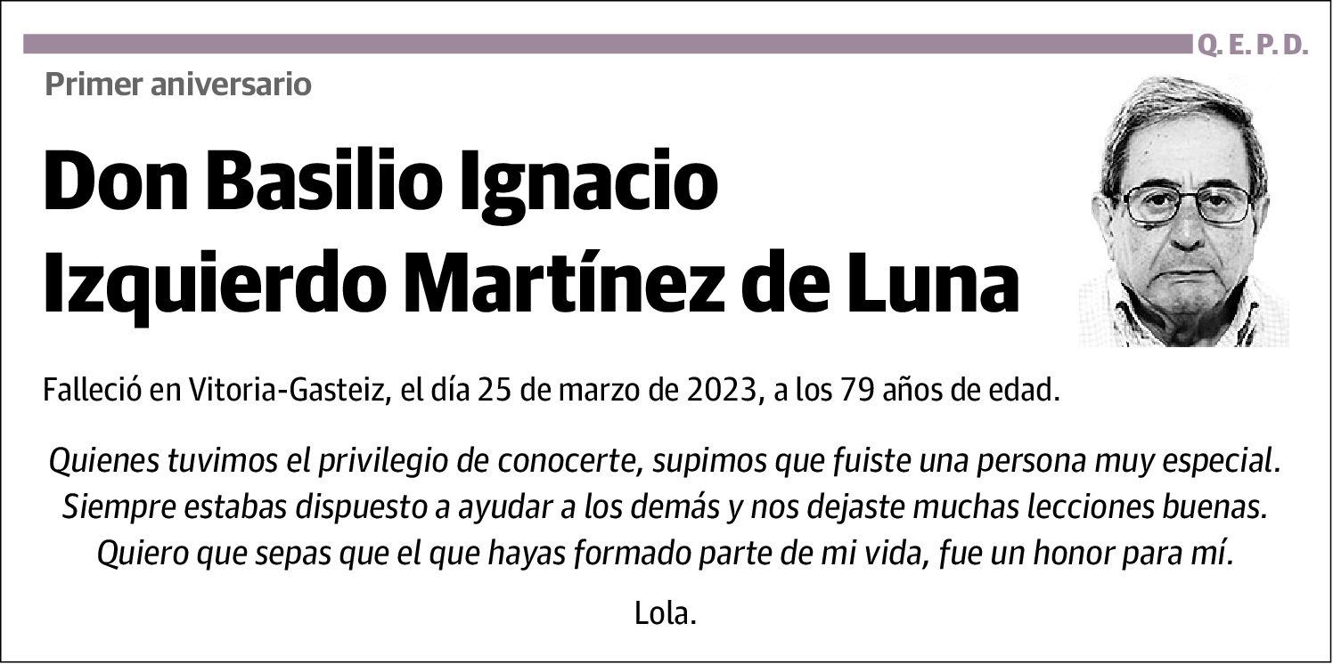 Basilio Ignacio Izquierdo Martínez de Luna | Esquela | El Correo
