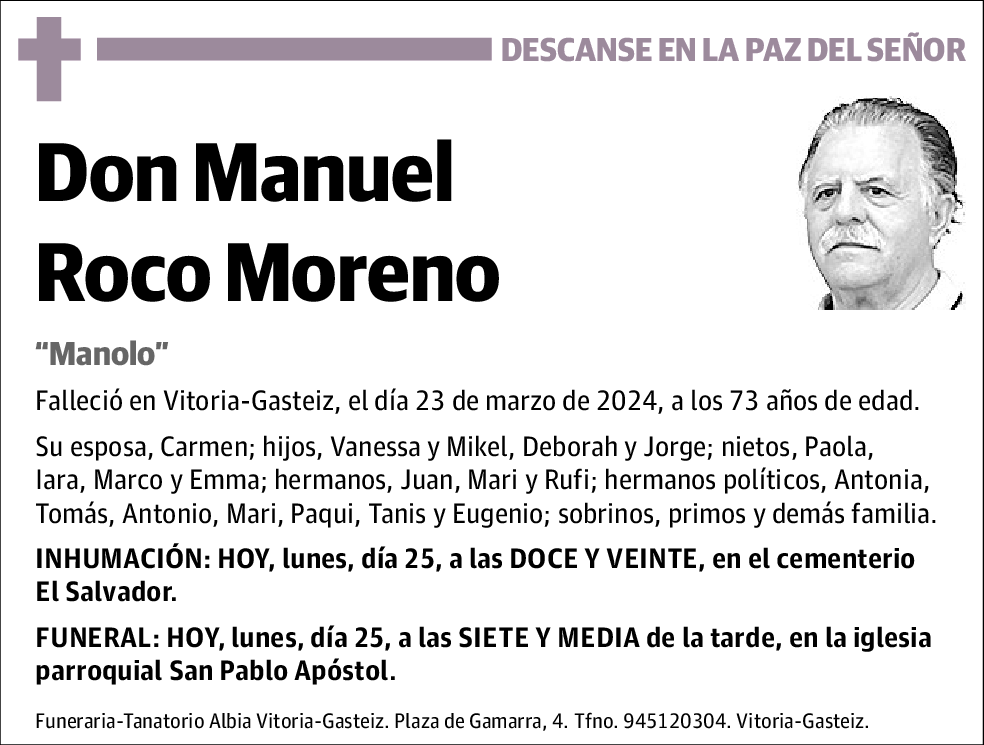 Manuel Roco Moreno | Esquela | El Correo