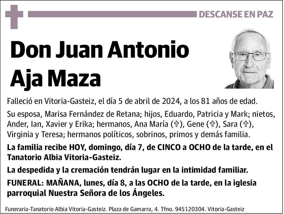 Juan Antonio Aja Maza | Esquela | El Correo