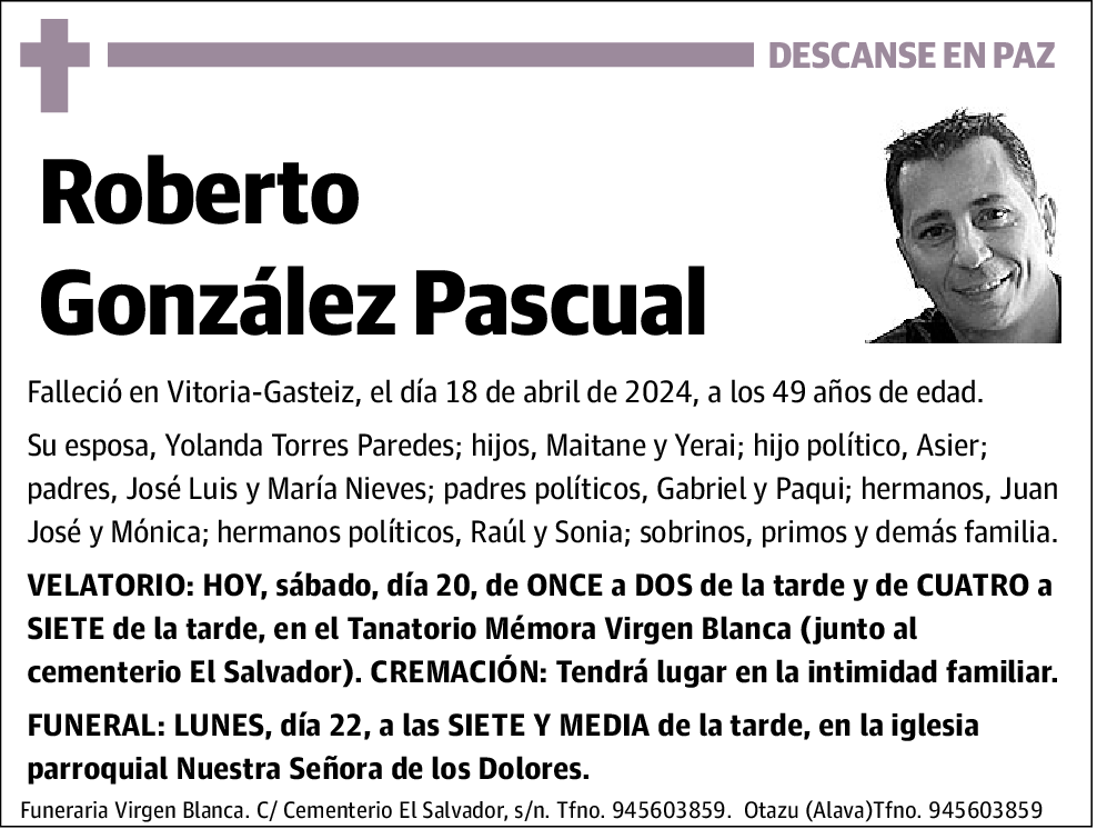 Roberto Gonzalez Pascual | Esquela | El Correo