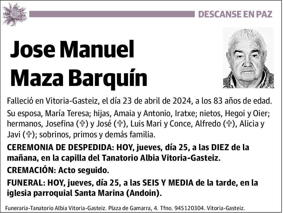 Jose Manuel Maza Barquín | Esquela | El Correo