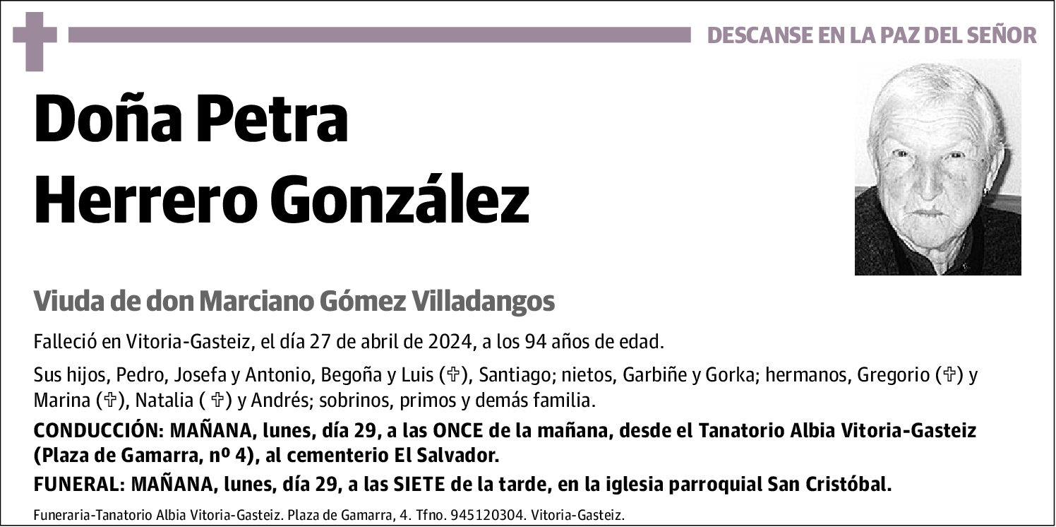 Petra Herrero González | Esquela | El Correo