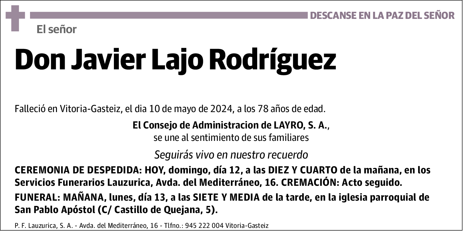 Javier Lajo Rodríguez | Esquela | El Correo
