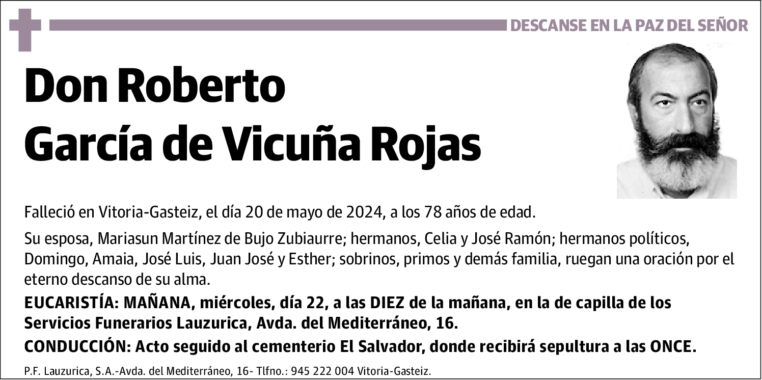 Roberto García de Vicuña Rojas | Esquela | El Correo