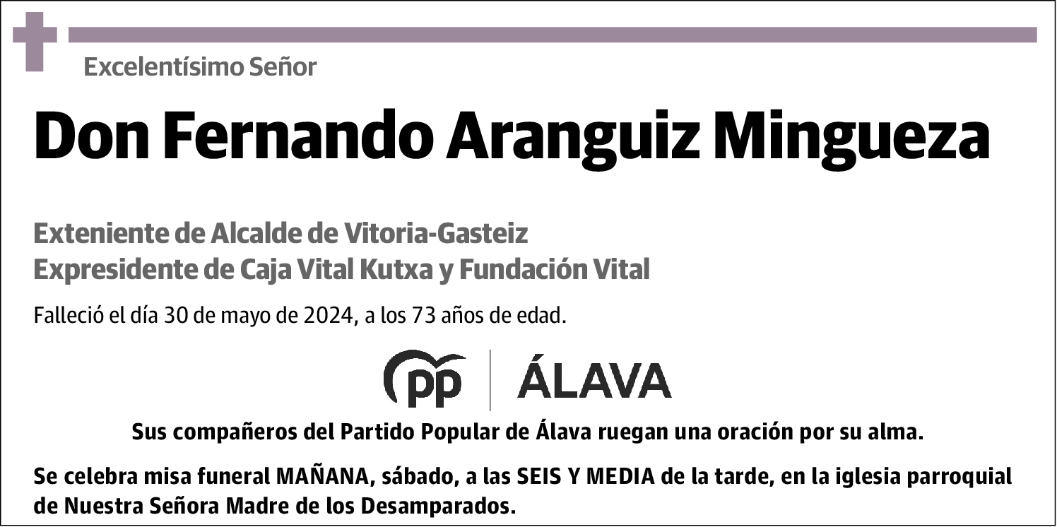 Fernando Aranguiz Mingueza | Esquela | El Correo