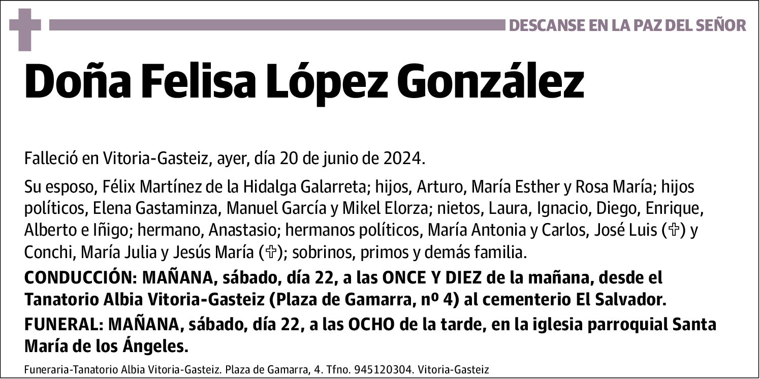 Felisa López González | Esquela | El Correo