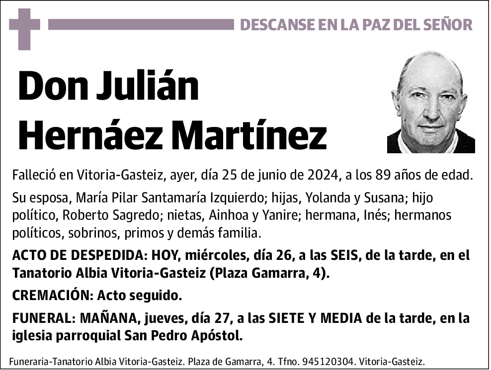 Julián Hernáez Martínez | Esquela | El Correo