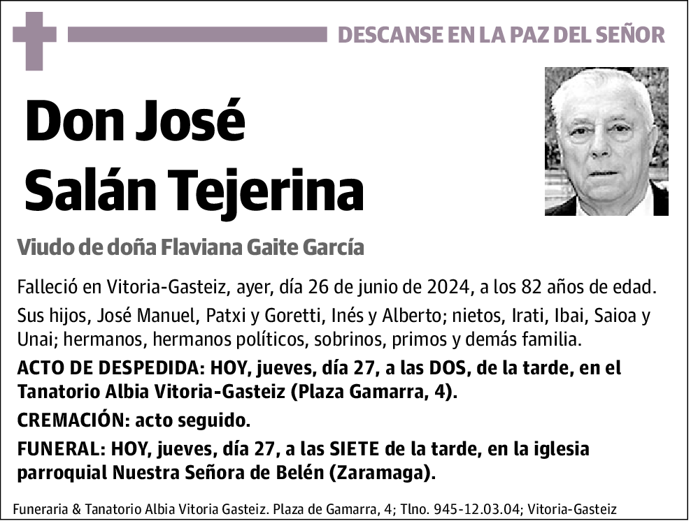 José Salán Tejerina | Esquela | El Correo