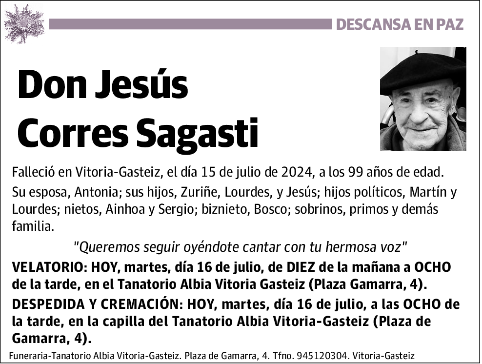 Jesús Corres Sagasti | Esquela | El Correo