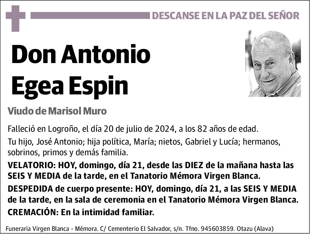 Antonio Egea Espin | Esquela | El Correo