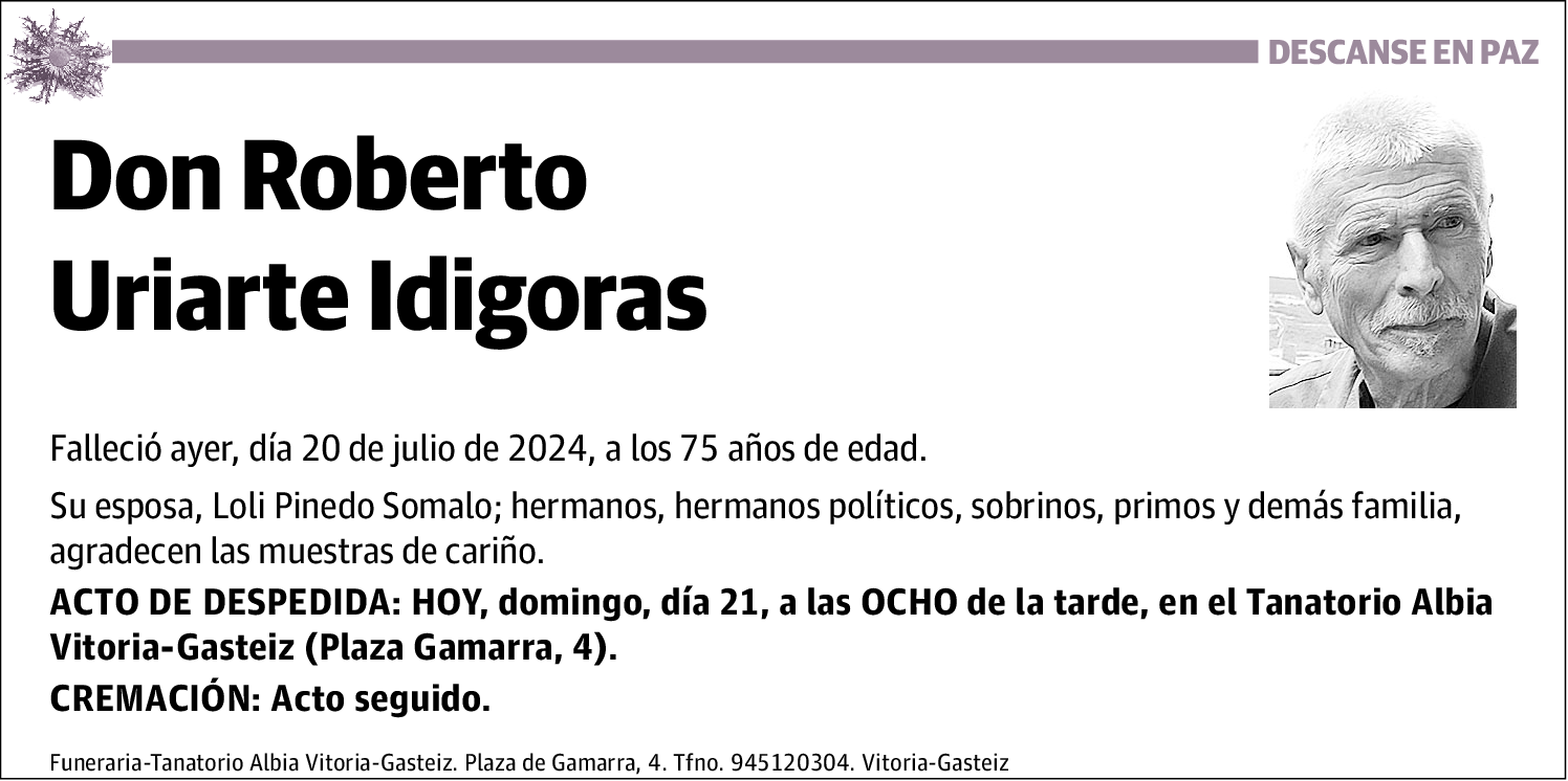 Roberto Uriarte Idigoras | Esquela | El Correo