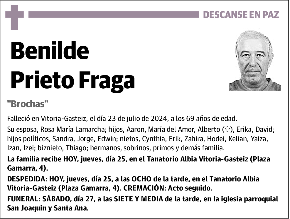 Benilde Prieto Fraga | Esquela | El Correo