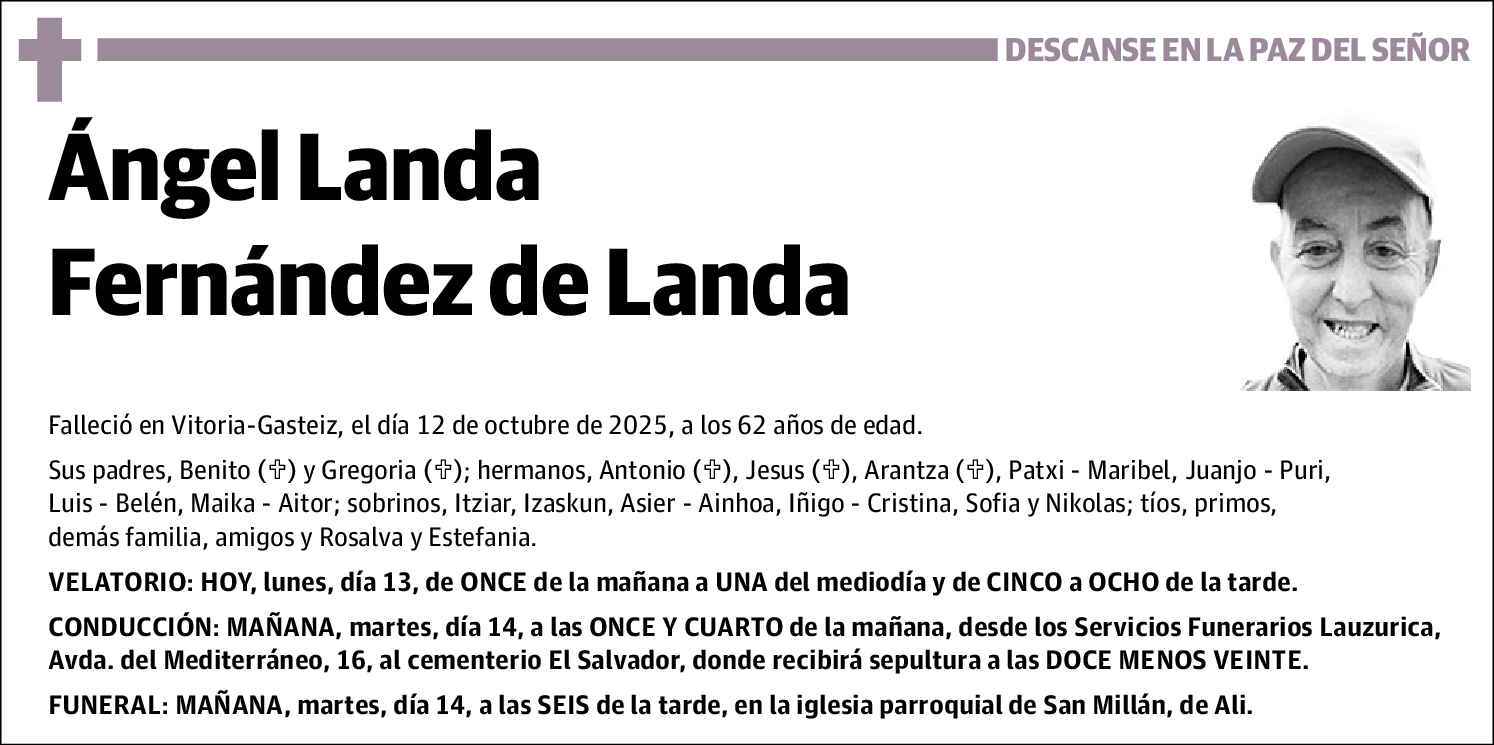 Ángel Landa Fernández De Landa | Esquela | El Correo