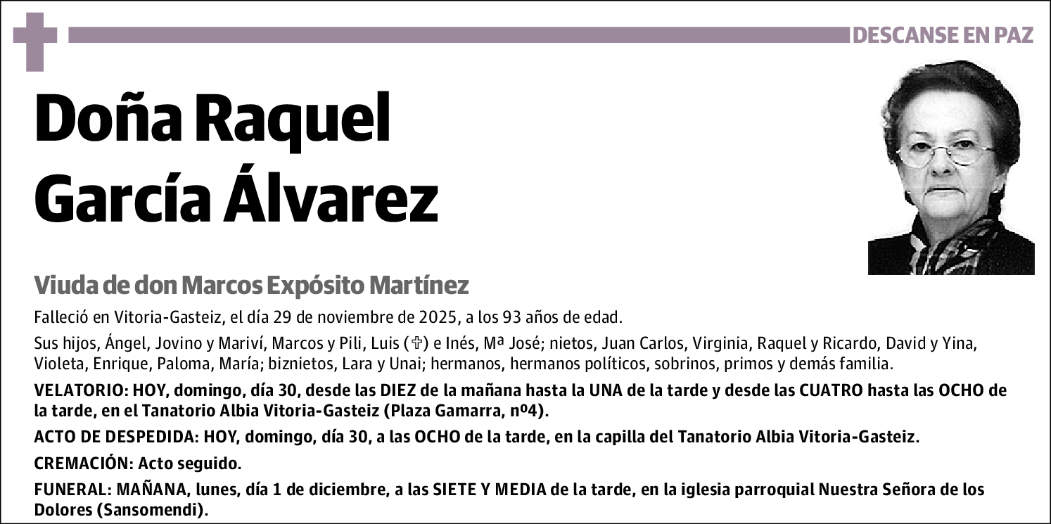Raquel García Álvarez | Esquela | El Correo