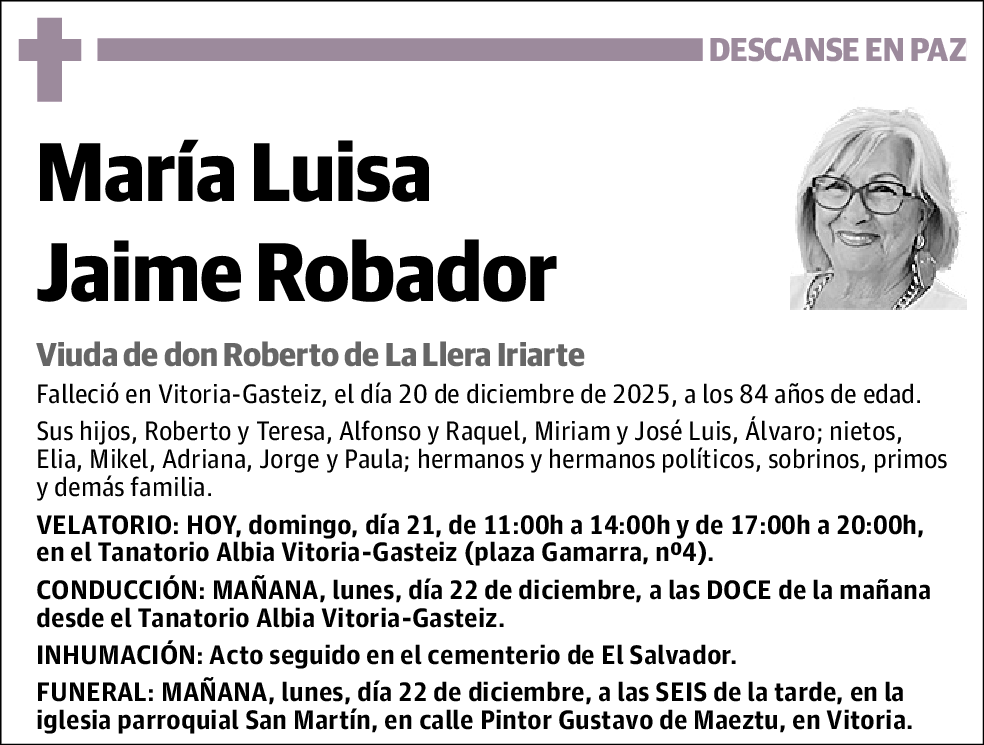 María Luisa Jaime Robador | Esquela | El Correo