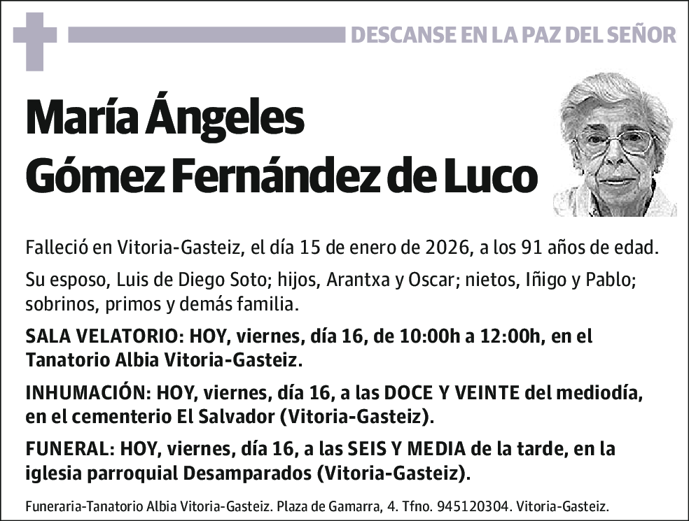María Ángeles Gómez Fernández de Luco | Esquela | El Correo