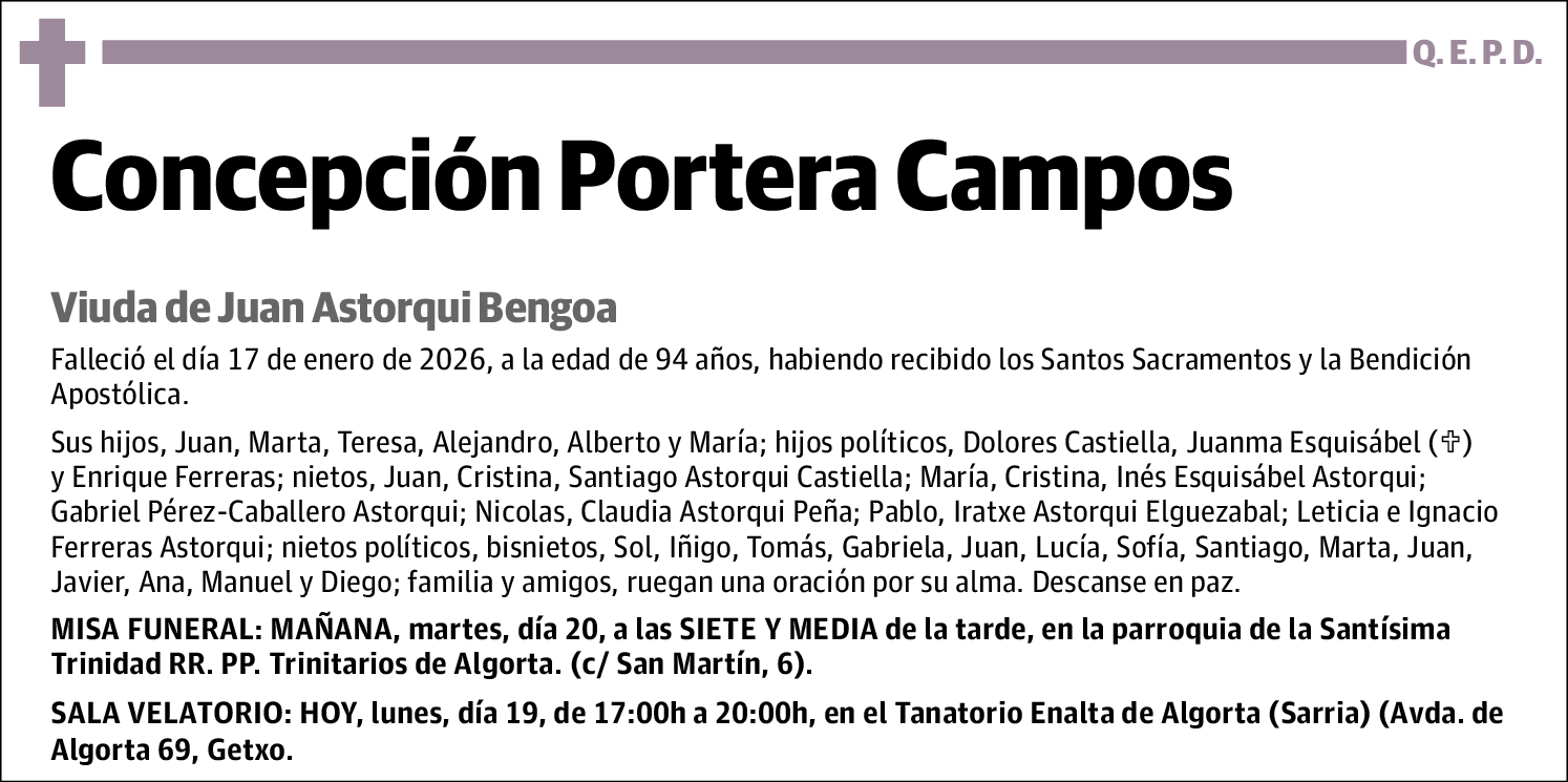 Concepción Portera Campos | Esquela | El Correo