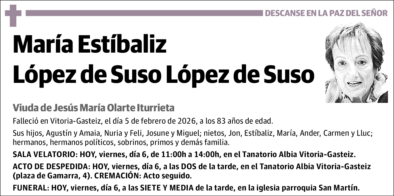María Estíbaliz López de Suso López de Suso | Esquela | El Correo