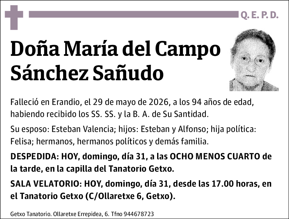 María del Campo Sánchez Sañudo | Esquela | El Correo