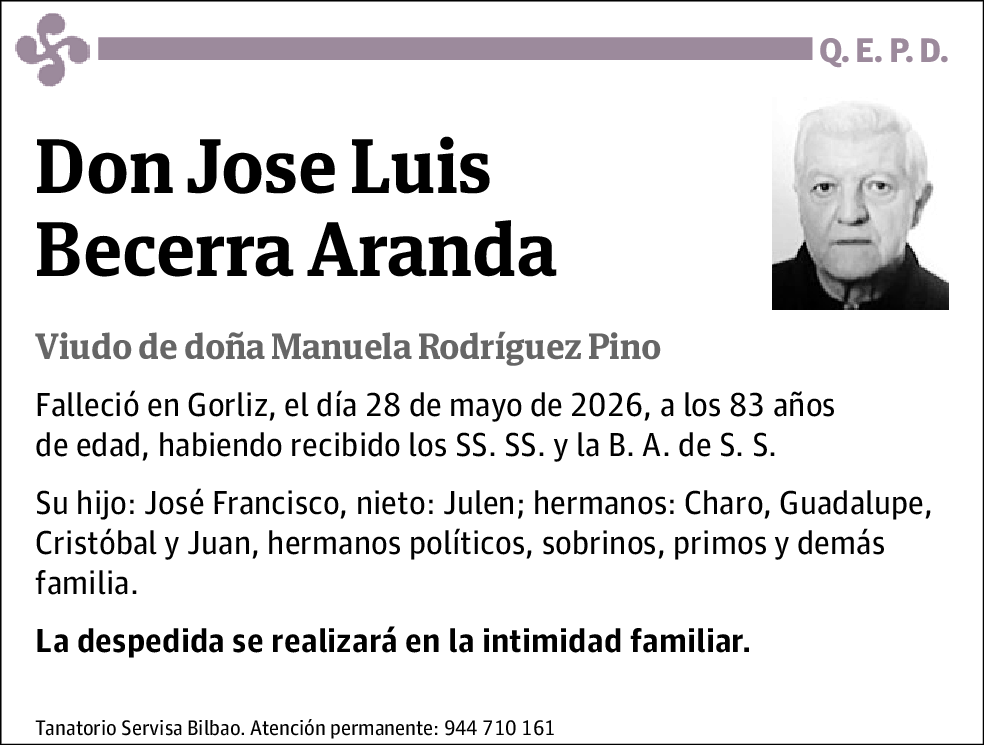 Jose Luis Becerra Aranda | Esquela | El Correo