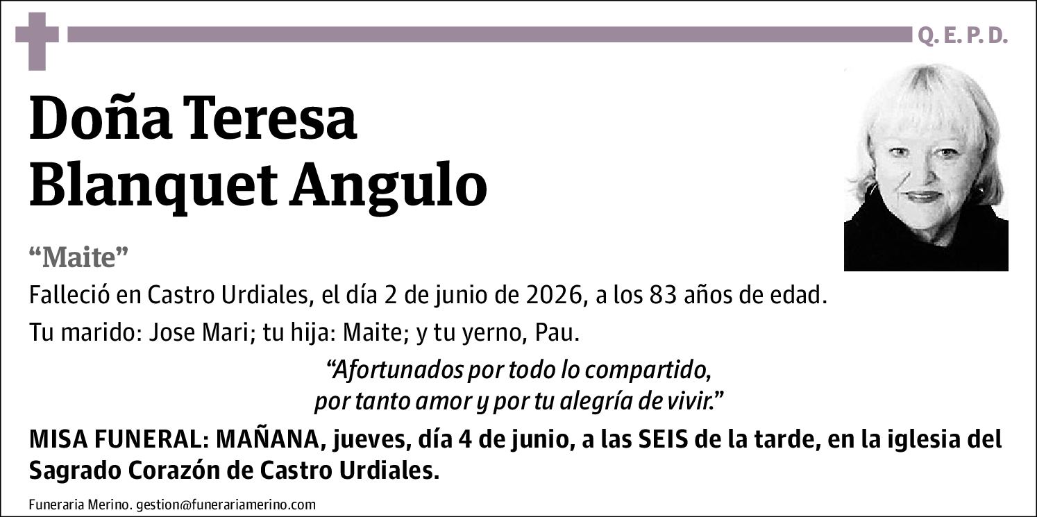 Teresa Blanquet Angulo | Esquela | El Correo