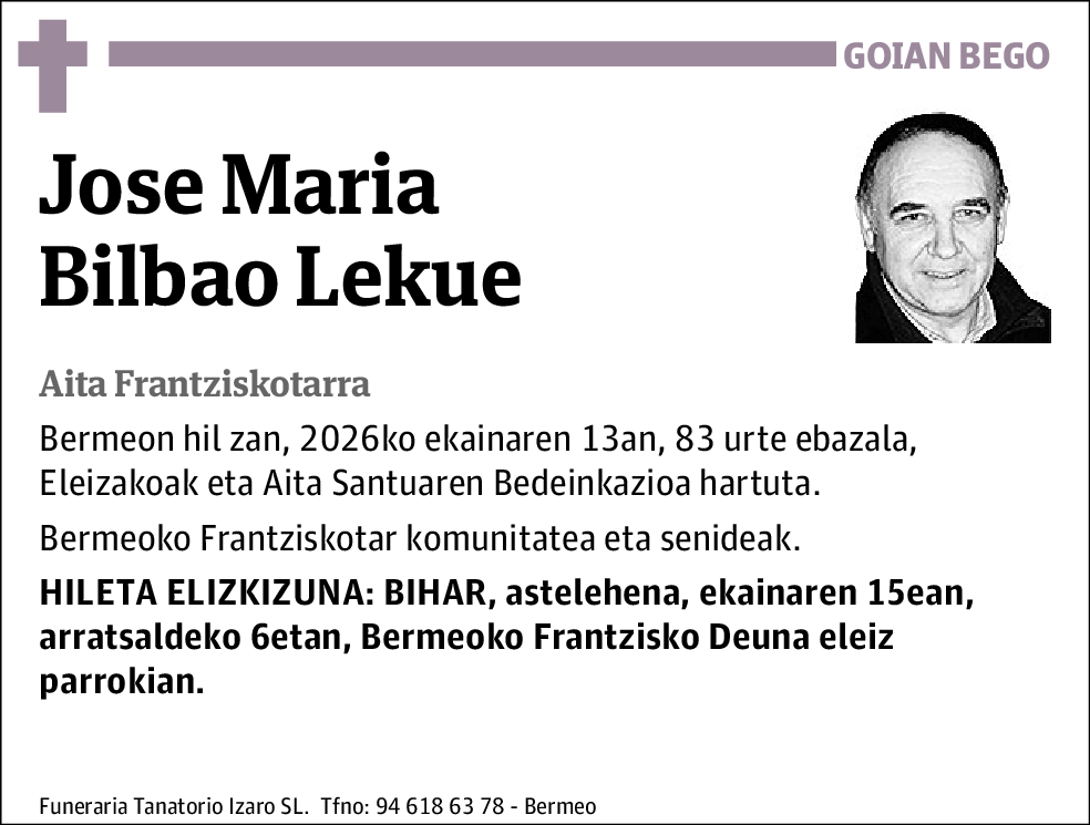 Jose María Bilbao Lekue | Esquela | El Correo